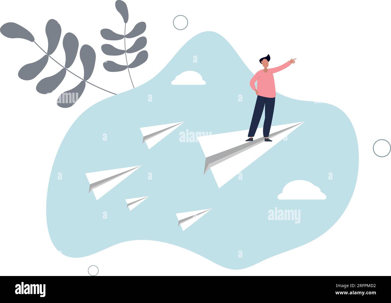 businessman standing on leading flying paper airplane origami pointing ...