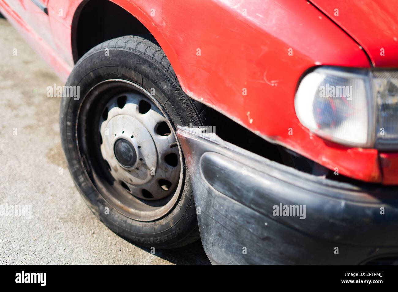 Old broken car headlight. Car body deterioration and rust, dents Stock ...