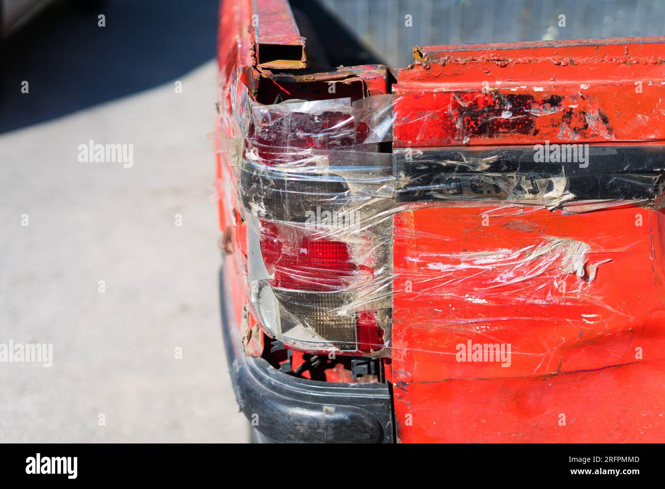 Old broken car headlight. Car body deterioration and rust, dents Stock ...