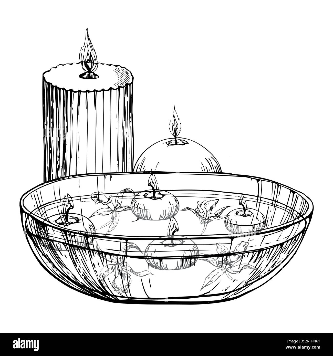 Hand drawn vector ink spa and bath beauty products accessories floating ...