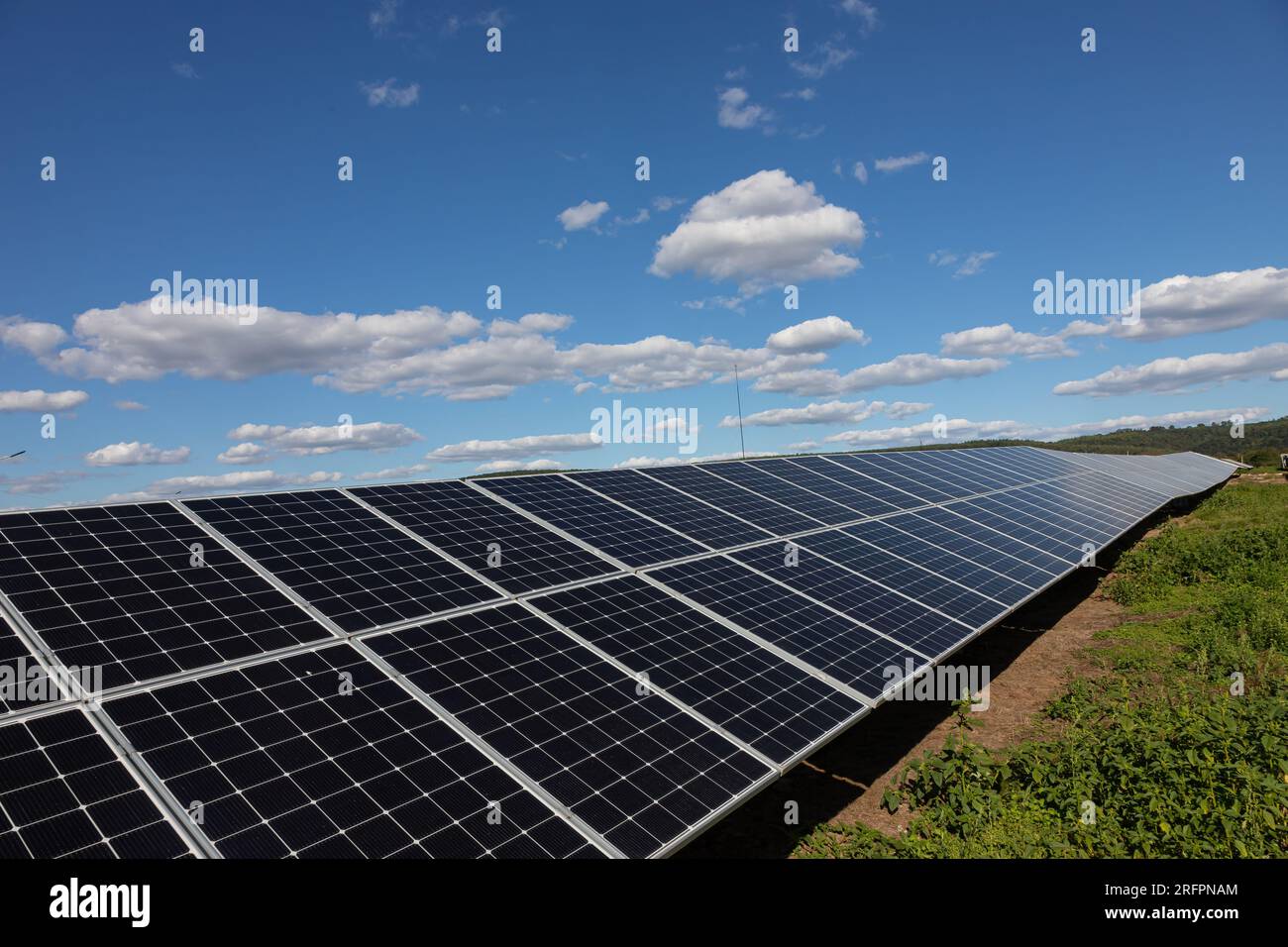 solar panels with the sunny sky. Blue solar panels. background of ...