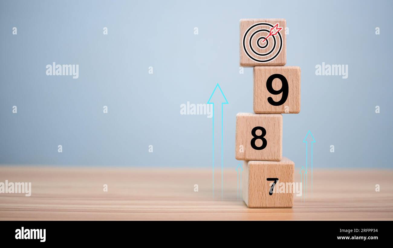 Numbers sequencing almost reaching goals and achievements on wooden ...