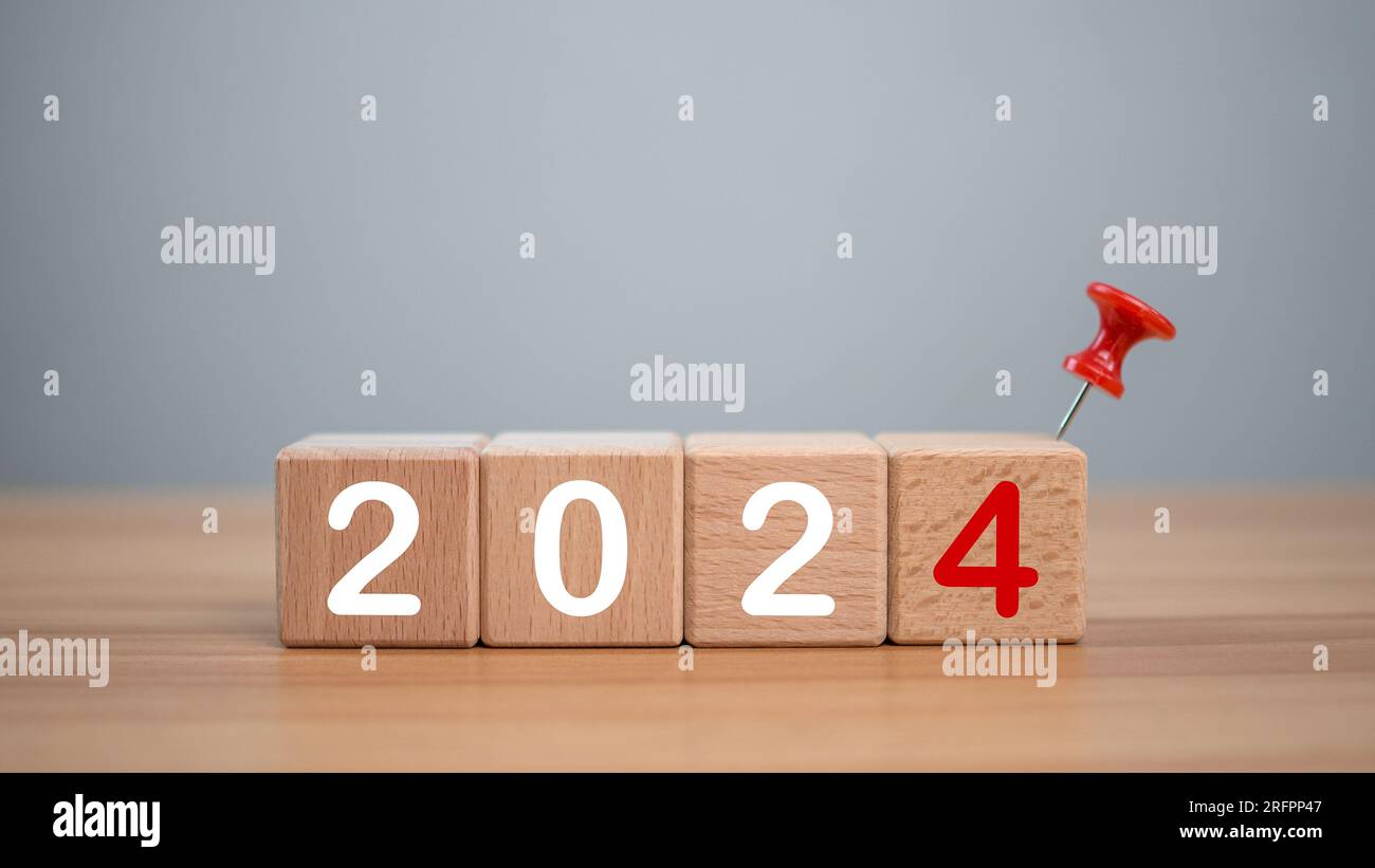 Wooden blocks lined up with the letters 2024. Represents the goal ...