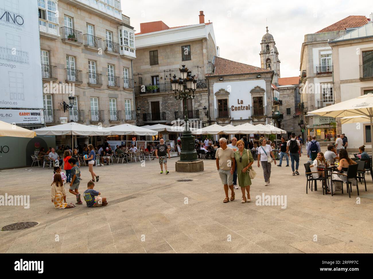 People and street cafes bars, Plaza de la Constitucion square, old town ...