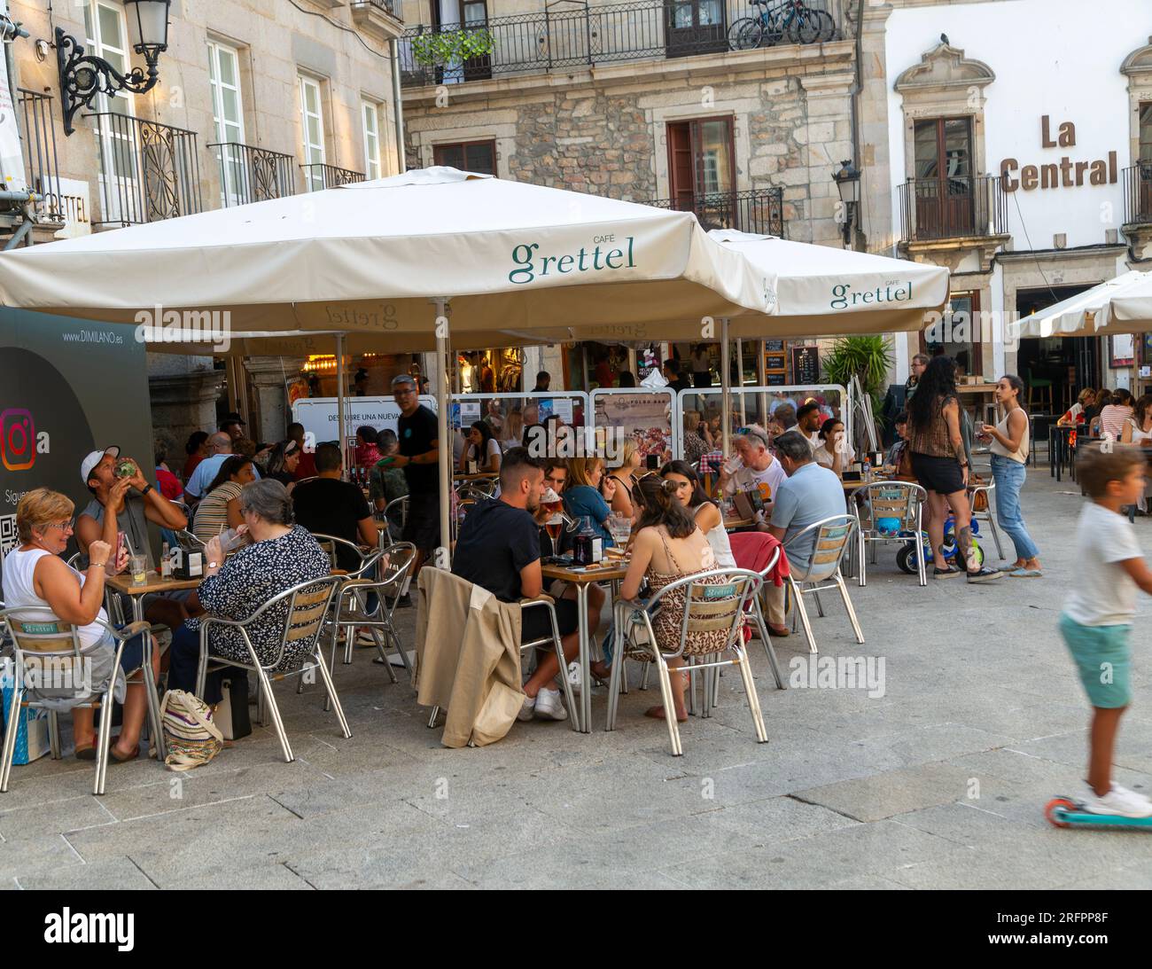 People and street cafes bars, Plaza de la Constitucion square, old town ...