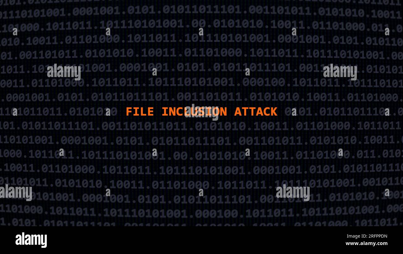 Cyber attack. File inclusion attack vulnerability text in binary system ...