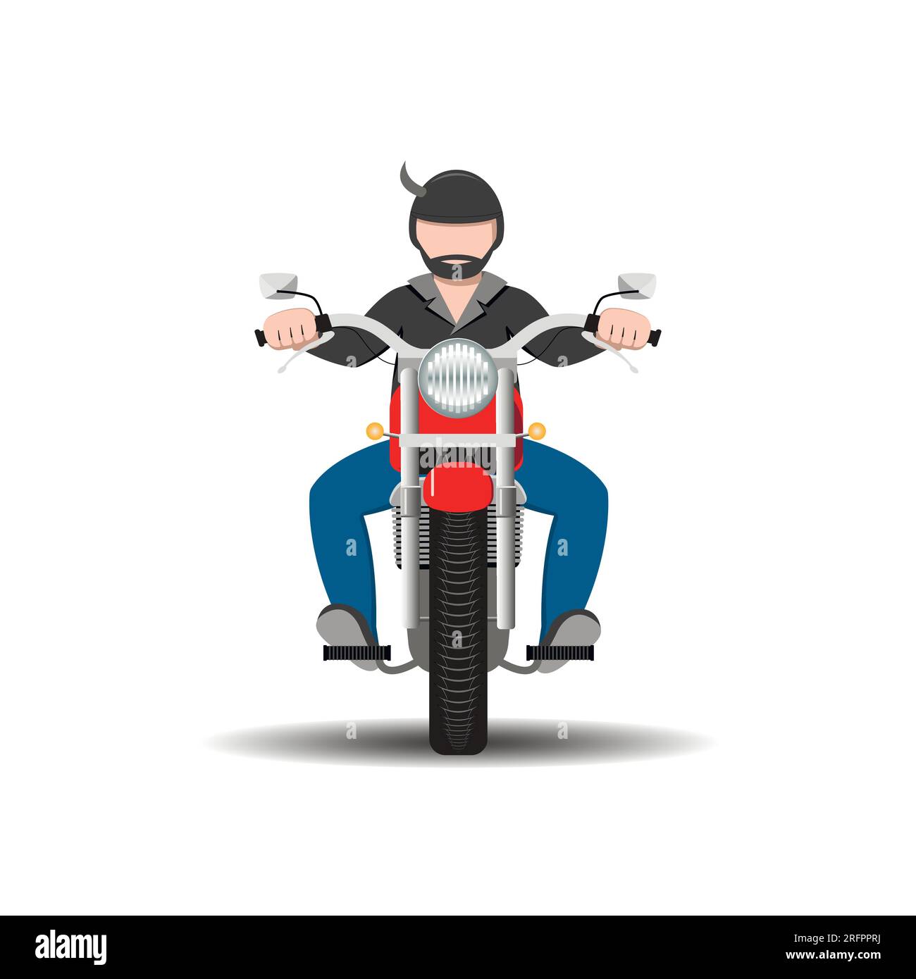 Cool biker in a helmet with a horn on a motorcycle, front view. Travel ...
