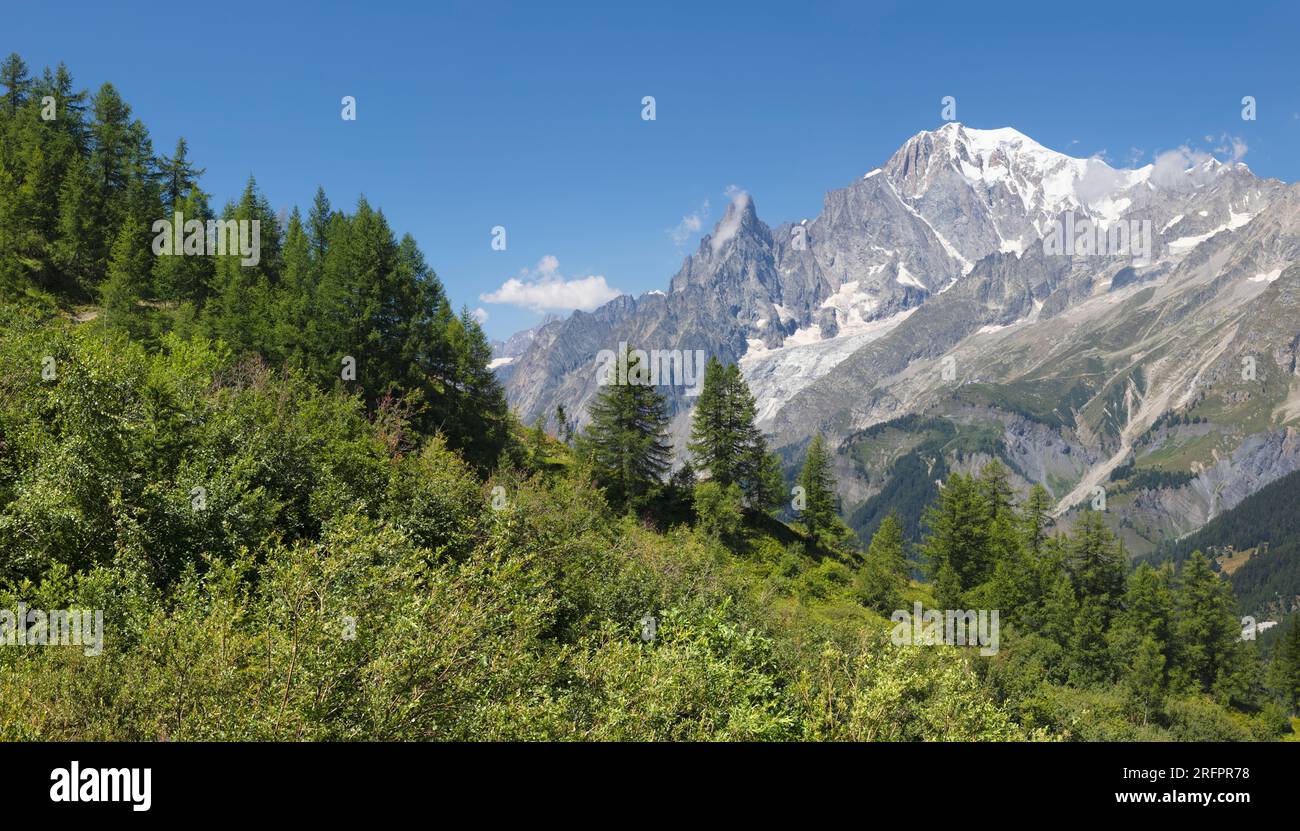 The Mont Blanc massif from Val Ferret valley in Italy Stock Photo - Alamy