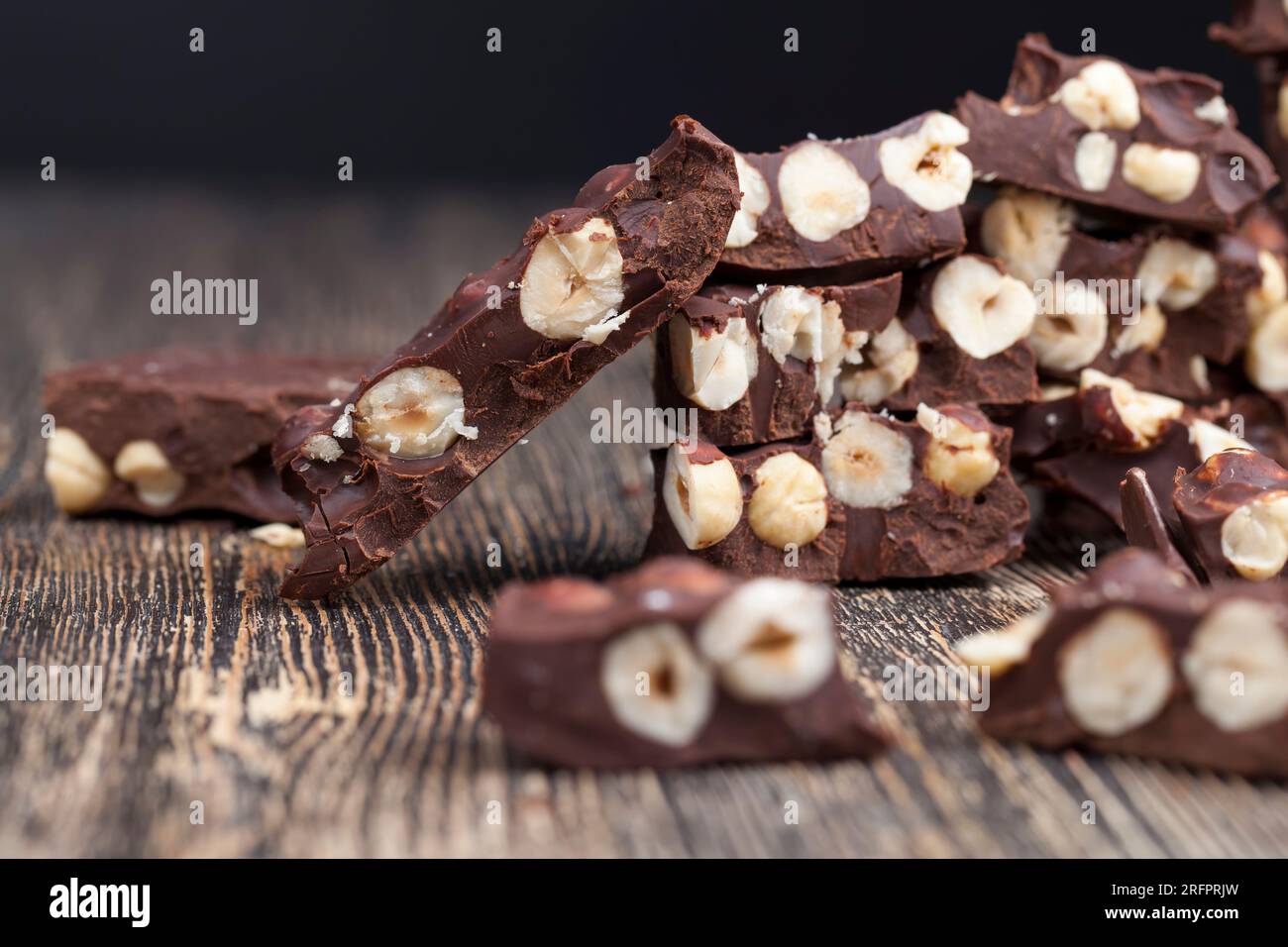 bitter chocolate with hazelnuts, homemade bitter chocolate bar with ...