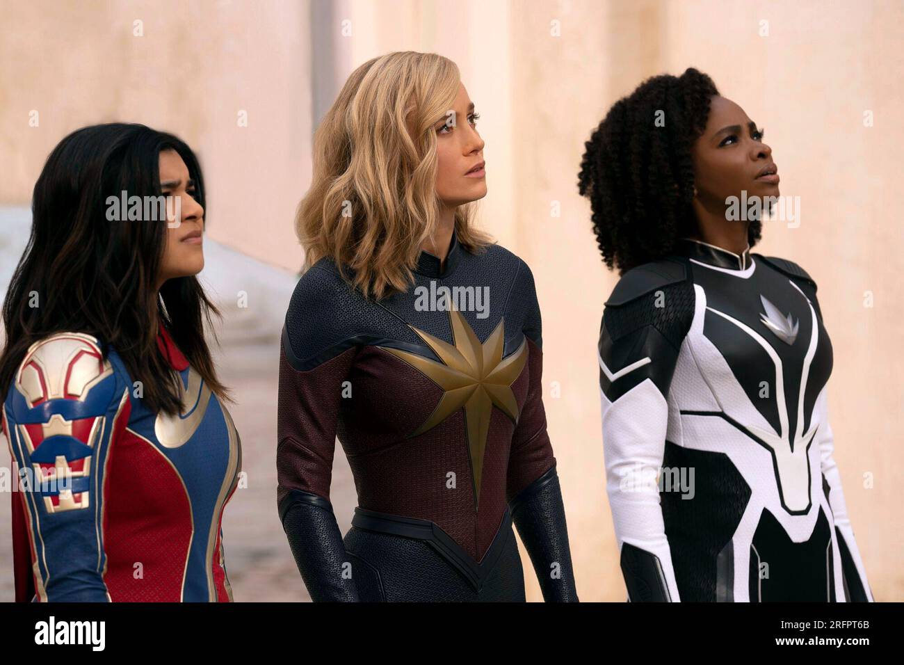 The Marvels Iman Vellani, Brie Larson & Teyonah Parris Stock Photo - Alamy
