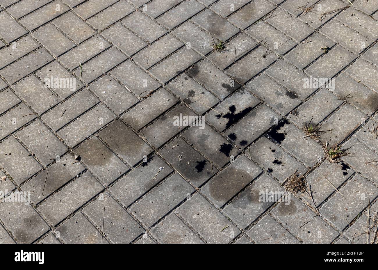Oil-stained tiles in the parking lot, pollution in the parking lot due ...