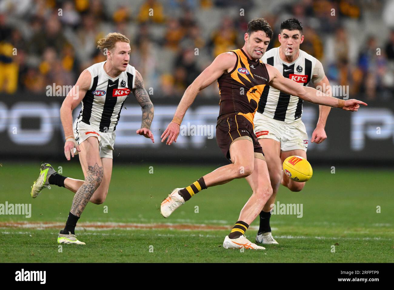 Melbourne, Australia. 05th Aug, 2023. Conor Nash of the Hawks kicks the ...
