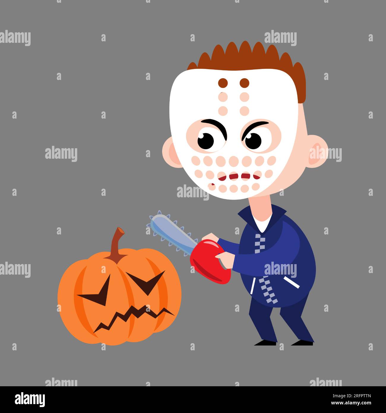 Murderer hold chainsaw . Cute halloween cartoon characters . Vector ...