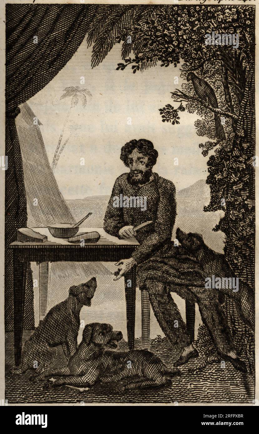 Les chiens de Robinson Crusoe attendent qu'il leur jette quelques ...