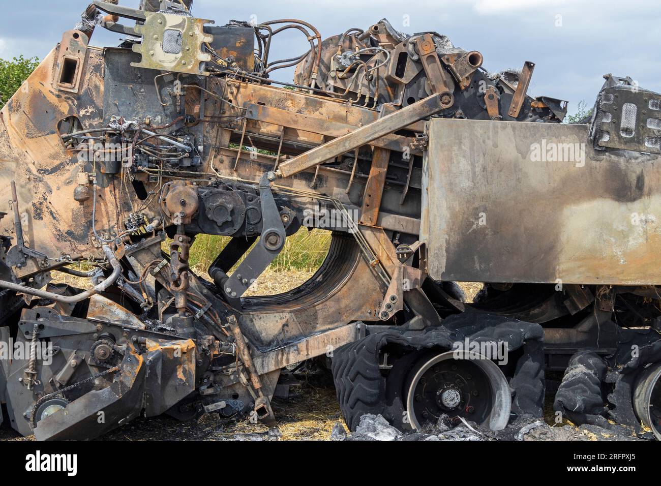 Burnt-out combine harvester, Steinbergkirche, Steinberg, Schleswig ...