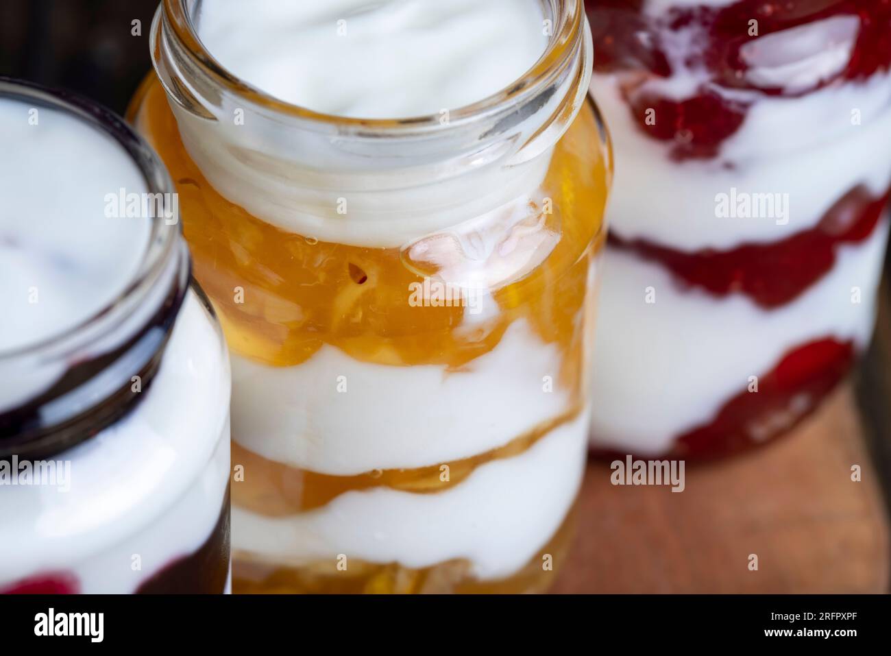 Yogurt made from fresh milk with the addition of sweet jam from lemon ...
