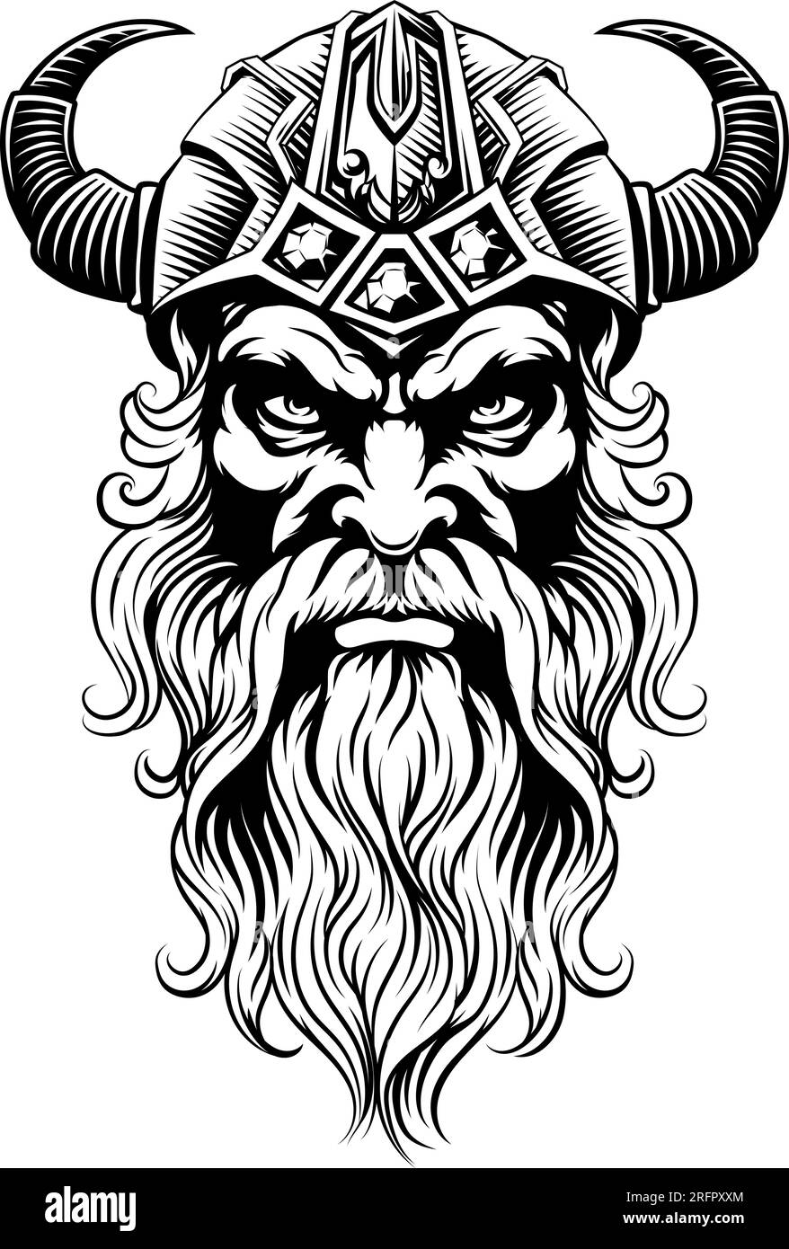 Viking Warrior Man Strong Mascot Face in Helmet Stock Vector Image ...