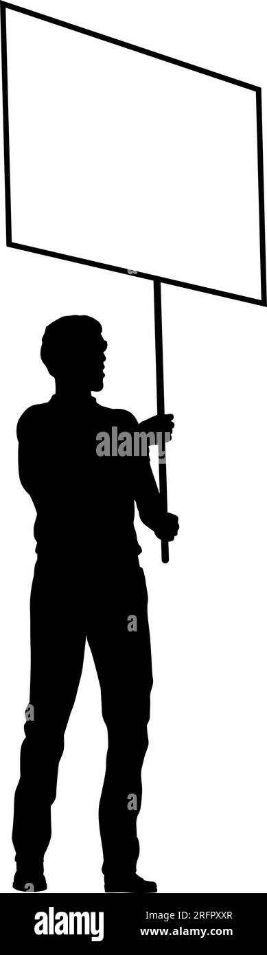 Protest Rally March Picket Sign Silhouette Person Stock Vector Image ...
