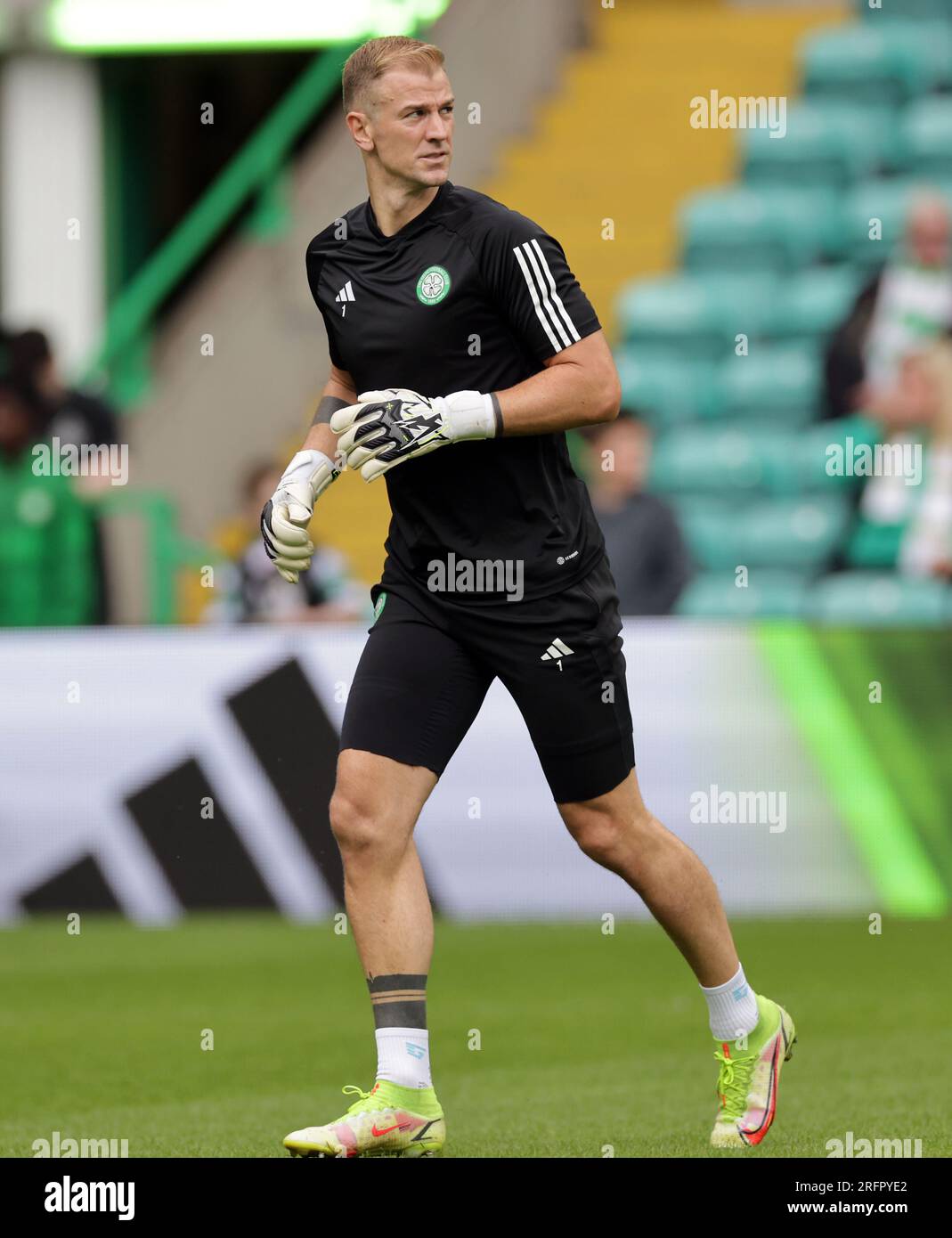 Celtic goalkeeper Joe Hart warms up before the cinch Premiership match ...