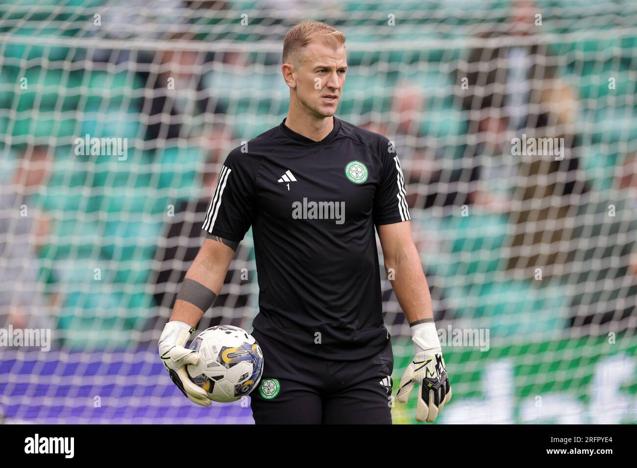 Celtic goalkeeper Joe Hart warms up before the cinch Premiership match ...