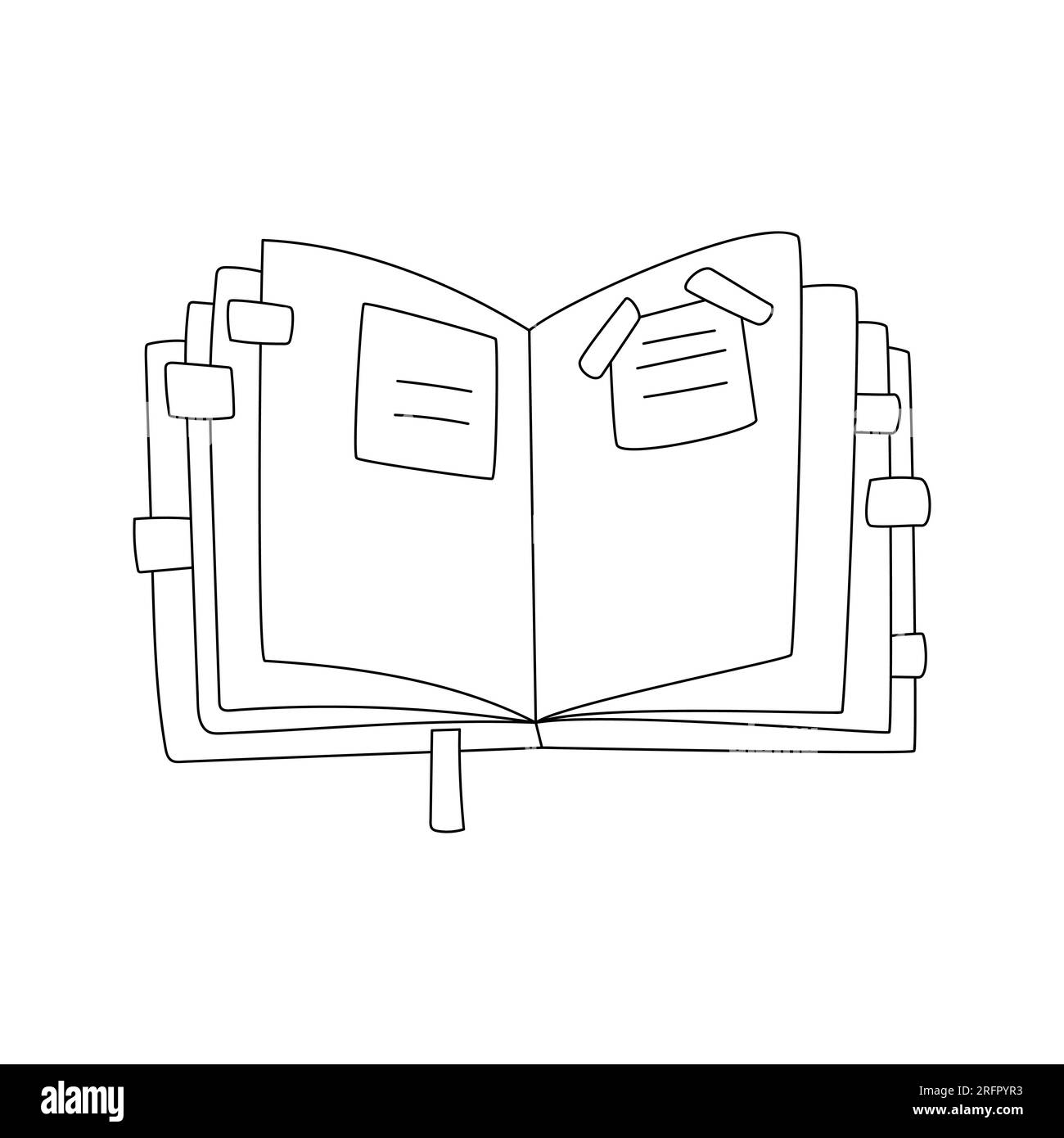 Hand drawn open diary for memo, notes, planning with stickers and ...