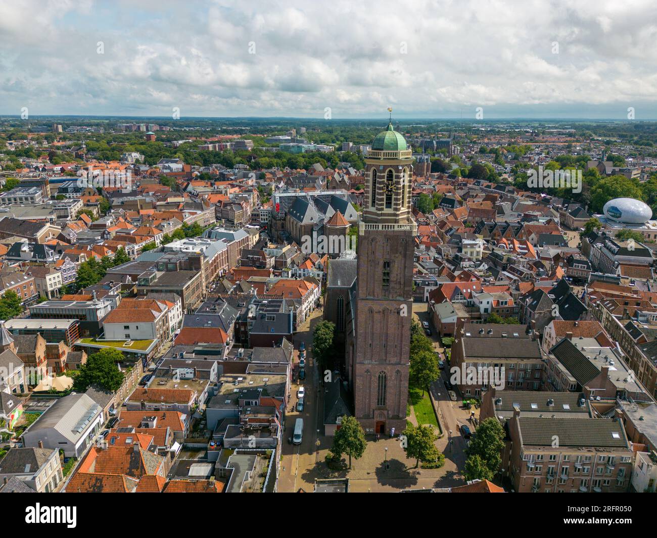 Aerial drone photo of the church in Zwolle. Zwolle is the capital of ...