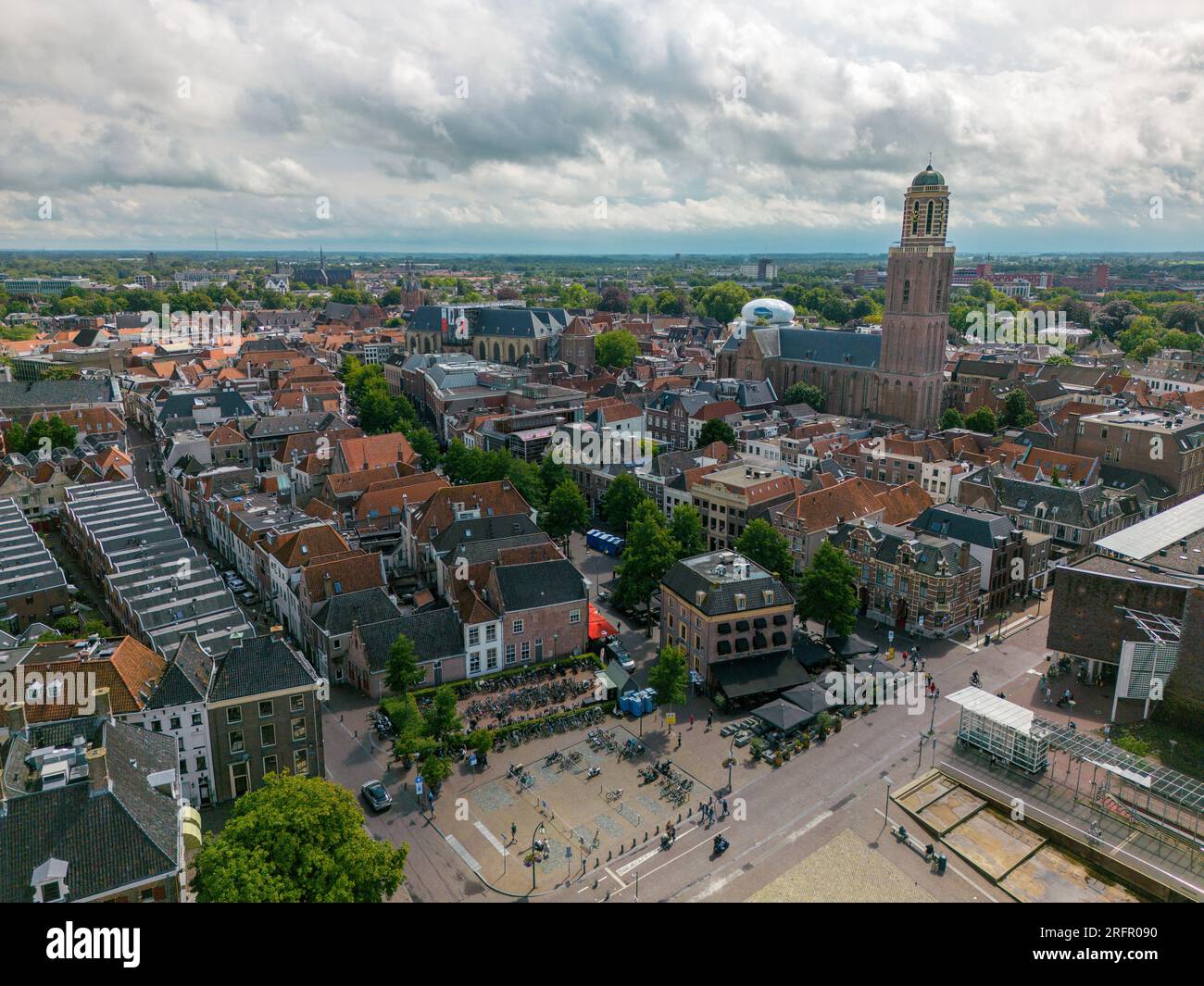 Aerial drone photo of the church in Zwolle. Zwolle is the capital of ...