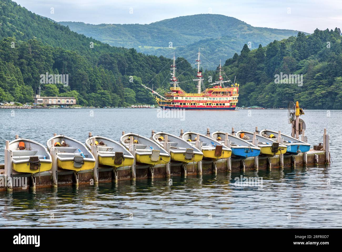 Pleasure boats on Lake Ashi, also know as Hakone Ashinoko Lake, a ...