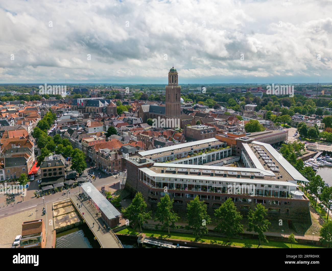 Aerial drone photo of the church in Zwolle. Zwolle is the capital of ...