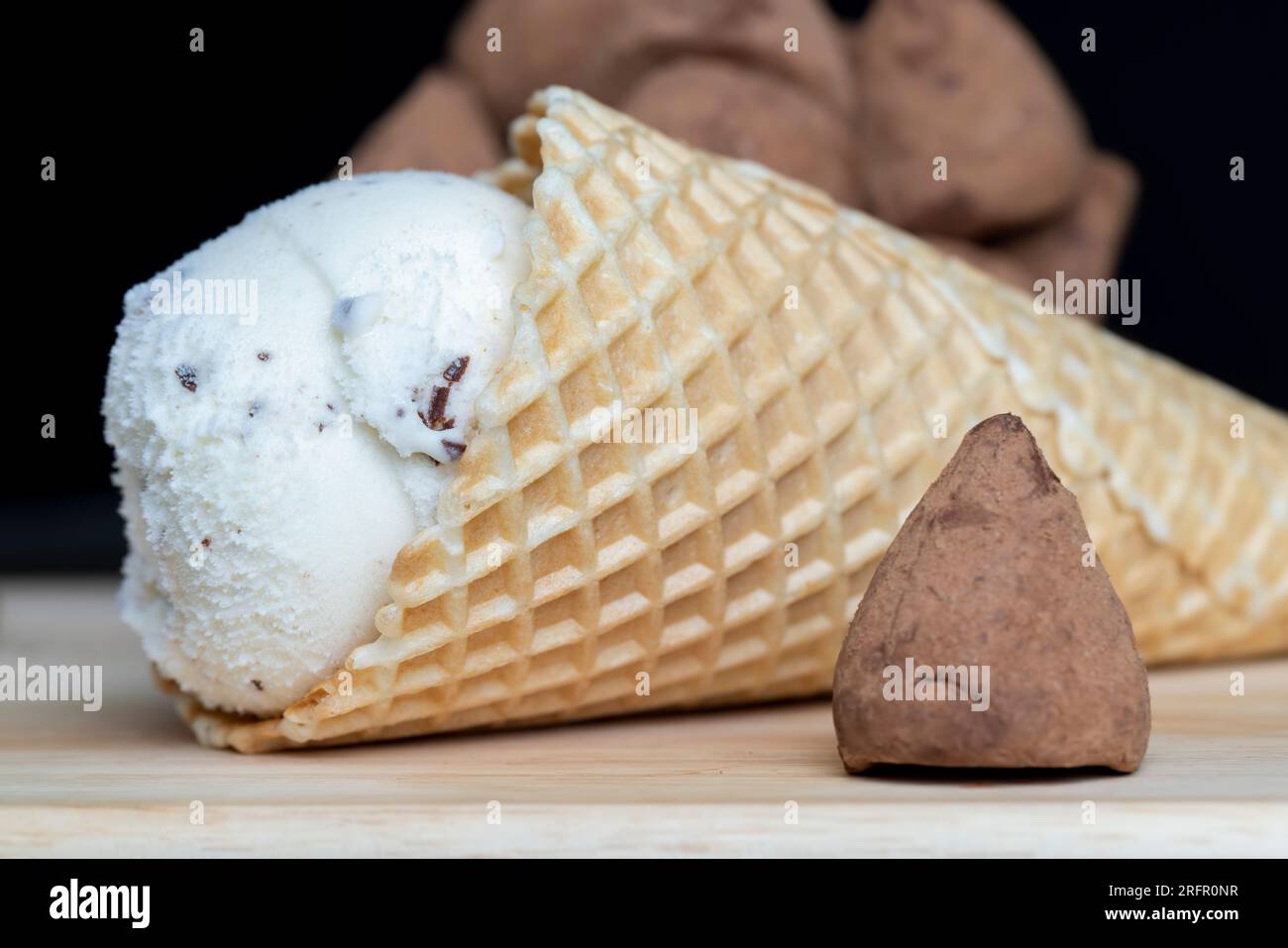 Sweet ice cream with chocolate pieces, creamy ice cream with chocolate ...