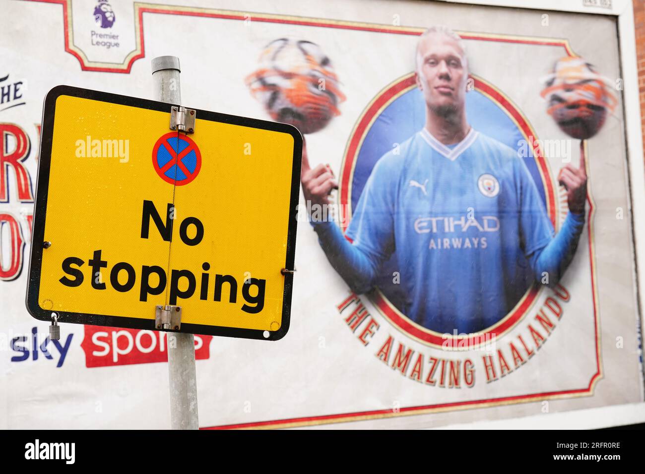 A No Stopping road sign in Wolverhampton with an advert in the ...