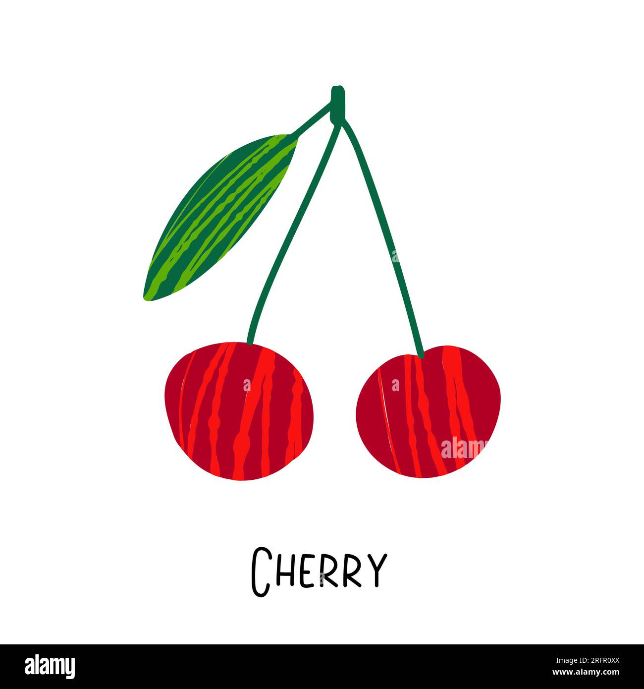 Cherry illustration with texture isolated on white background Stock ...