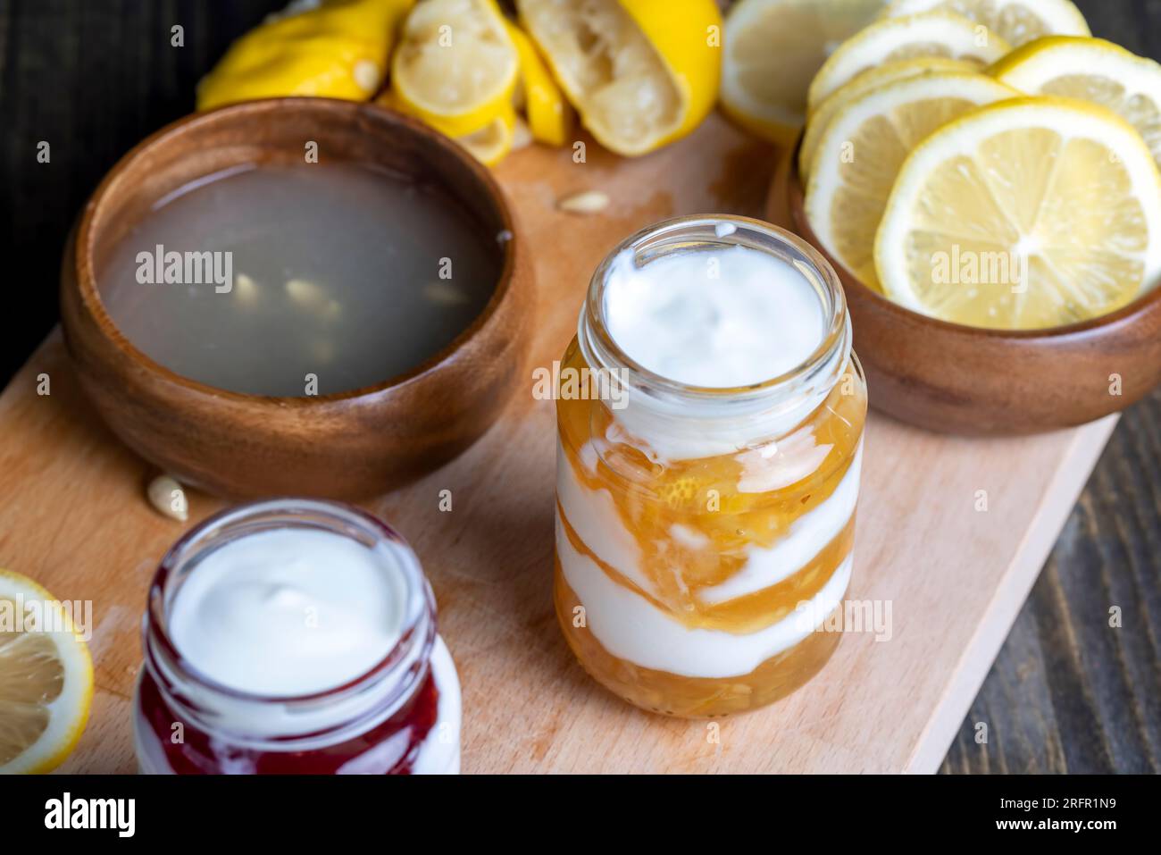 Yogurt made from fresh milk with the addition of sweet lemon jam and ...