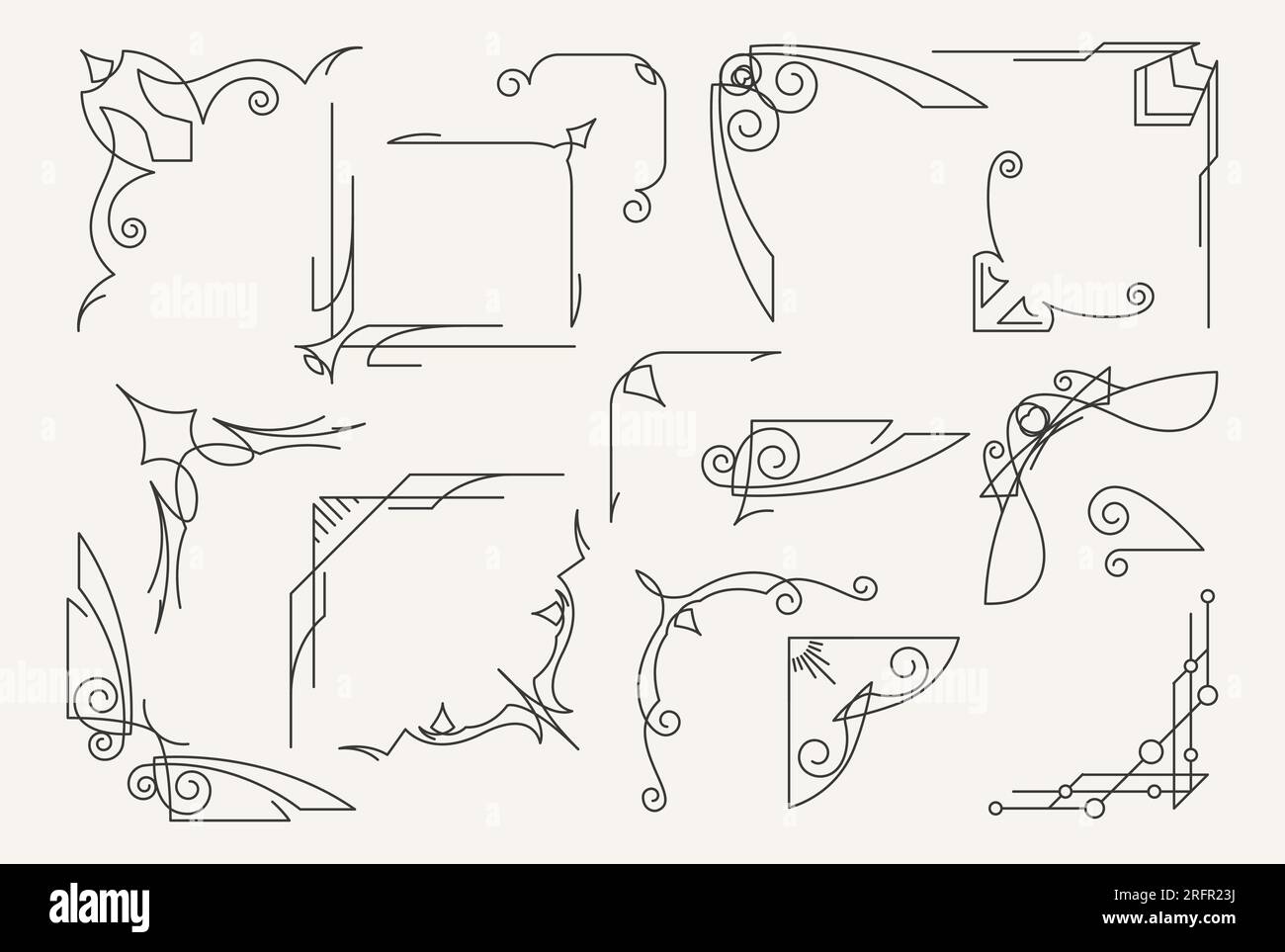 Set of elegant corners and frame borders in mystic style, banners and ...