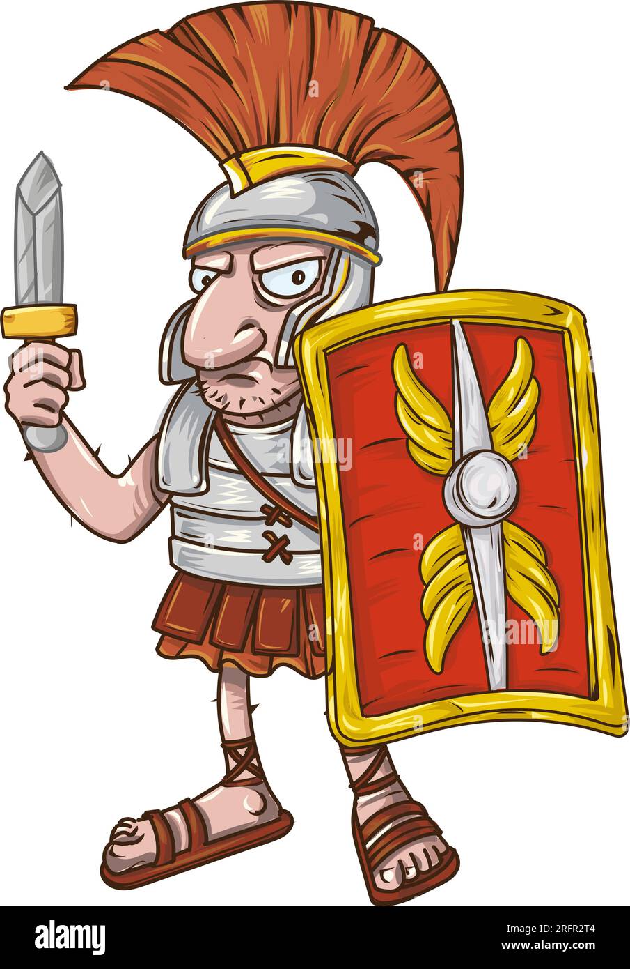 Cartoon roman centurion with sword and shield. vector illustration ...