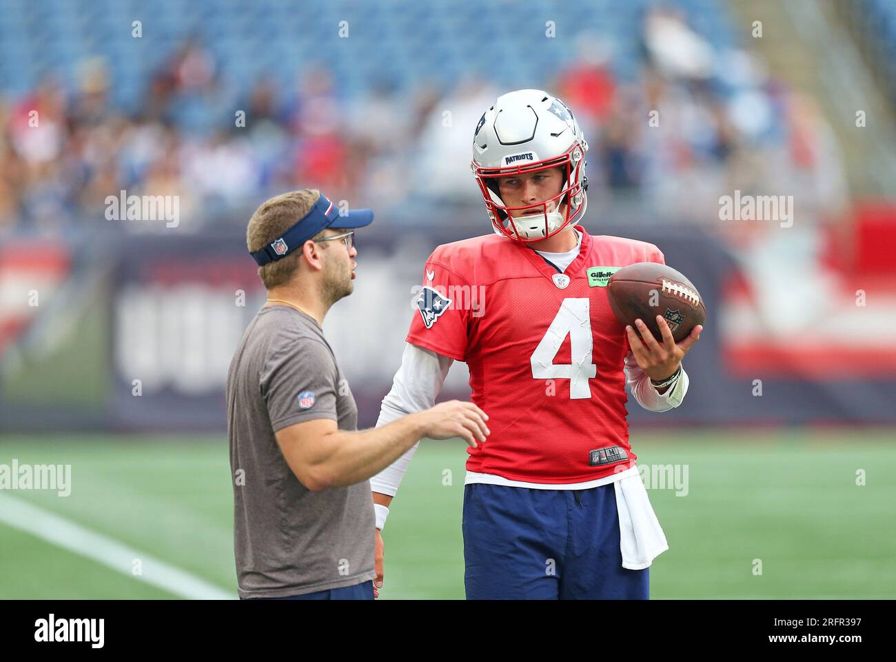 August 4, 2023; Foxborough, MA, USA; New England Patriots quarterback ...