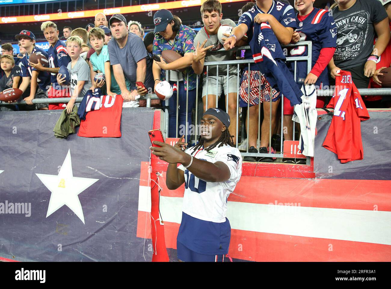 August 4, 2023; Foxborough, MA, USA; New England Patriots running back ...