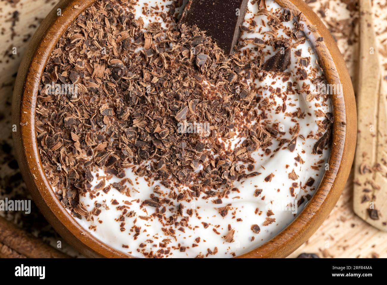 Yogurt made from cream with the addition of chocolate pieces and crumbs ...