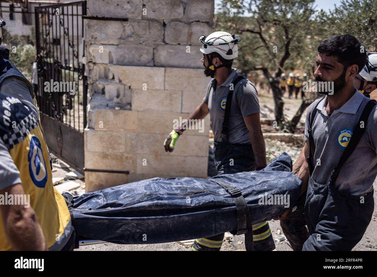 Idlib, Syria. 05th Aug, 2023. Members of the Syrian Civil Defense, also ...