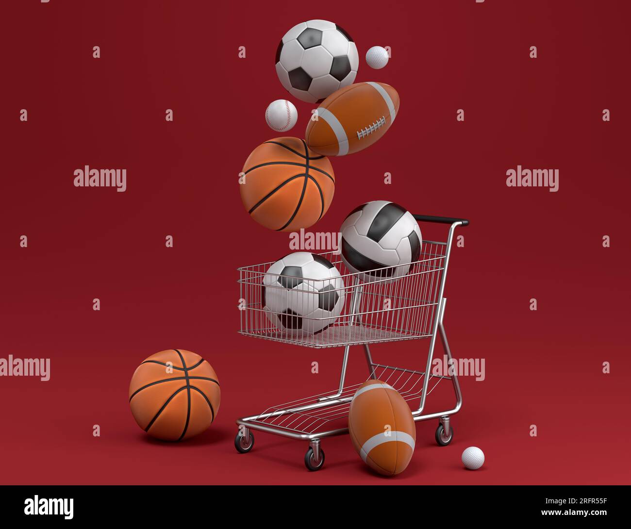 Set of ball like basketball, american football and golf in shopping ...
