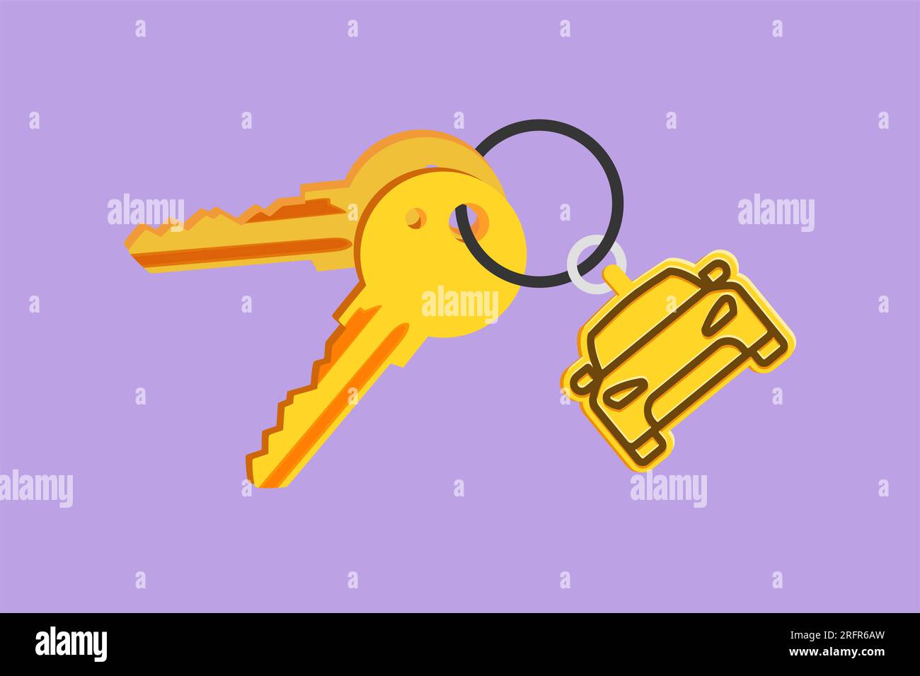 Character flat drawing keys with car shaped key holders. Keychain with ...