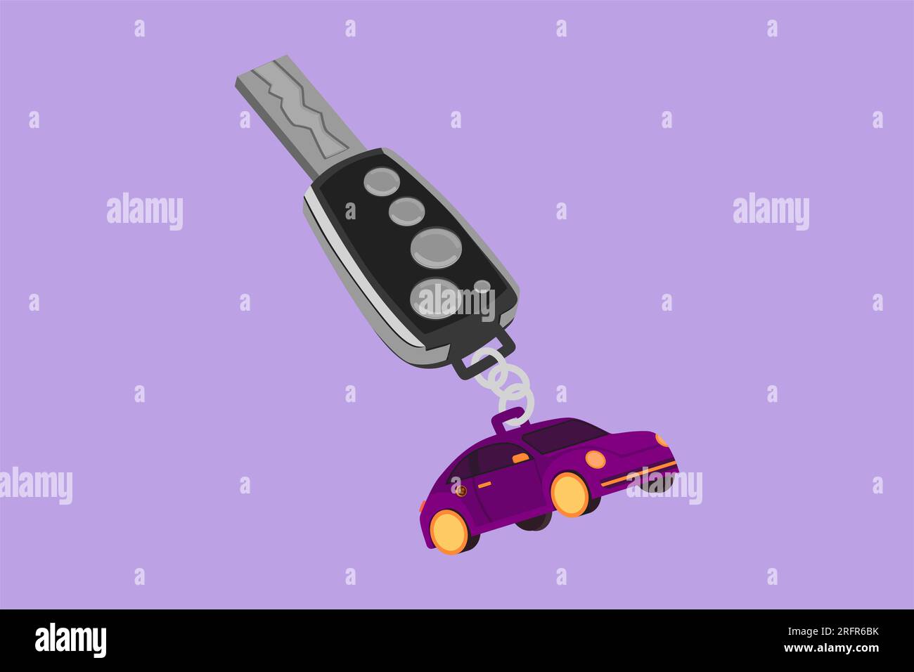Cartoon flat style drawing key car and key ring over the metallic table ...