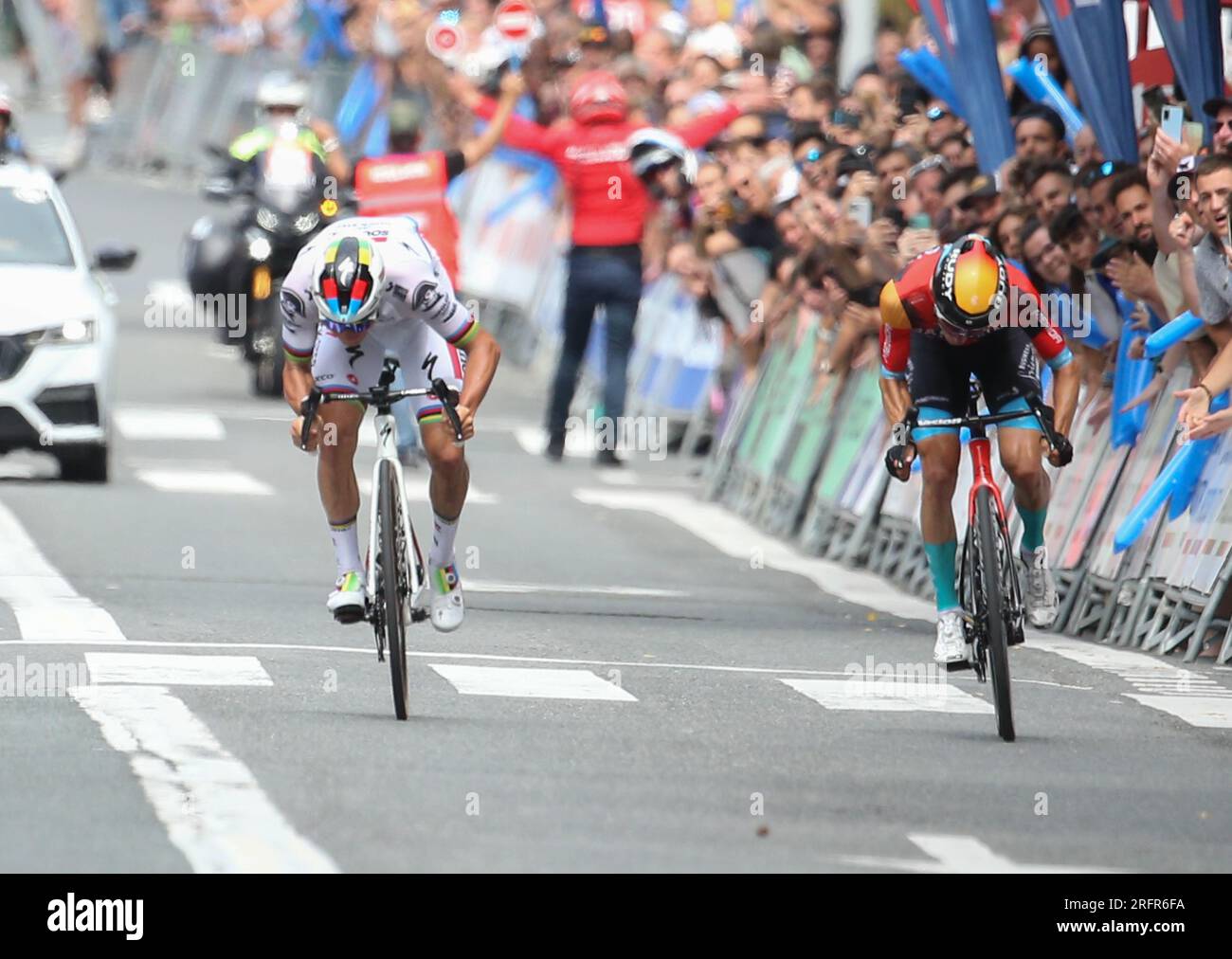 Remco Evenepoel of Soudal - Quick Step,and BILBAO Pello of Bahrain ...