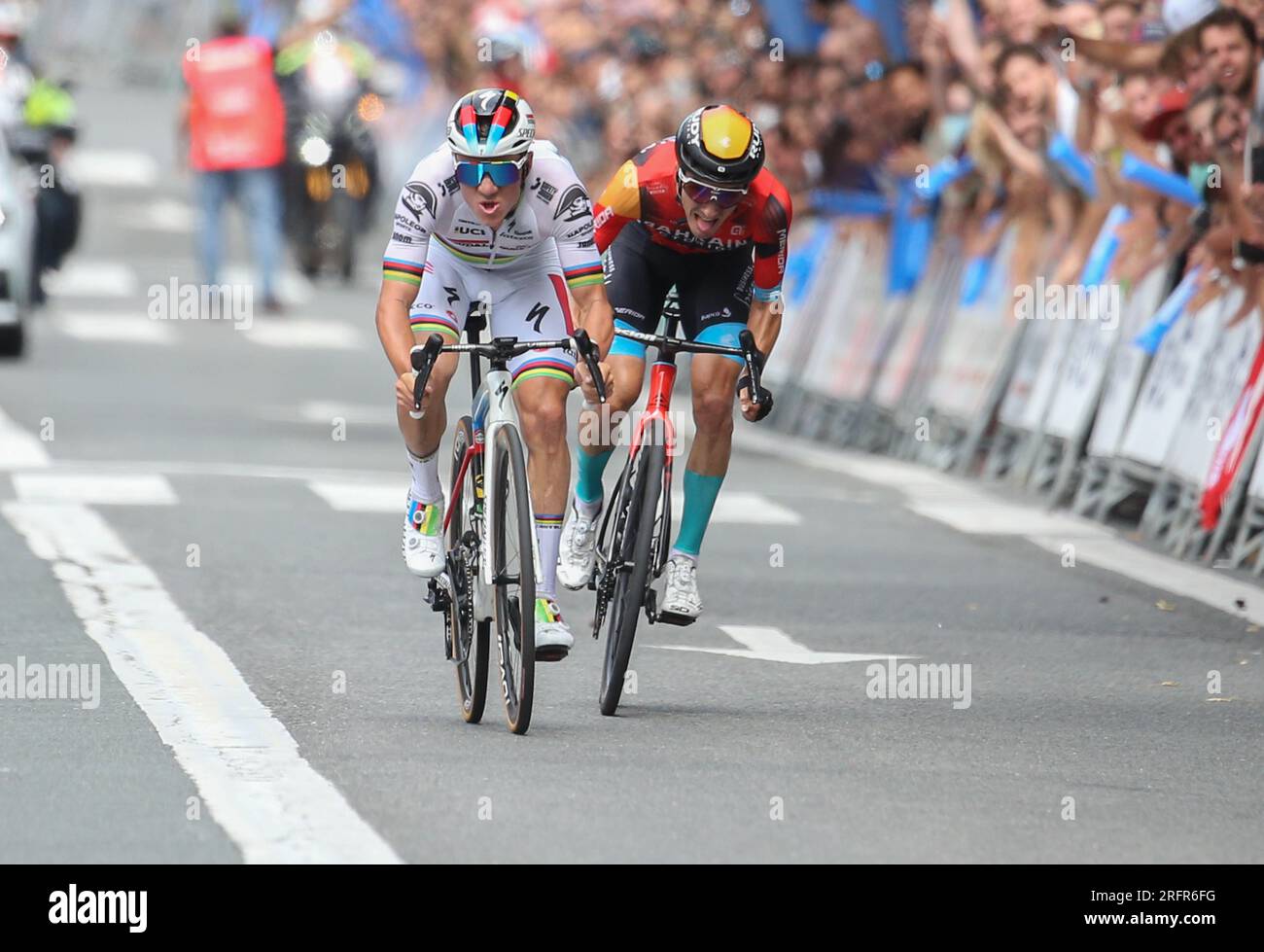 Remco Evenepoel of Soudal - Quick Step,and BILBAO Pello of Bahrain ...