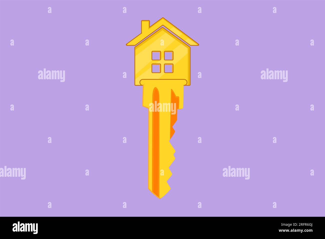 Cartoon flat style drawing yellow key and house icon shape. Elegant key ...