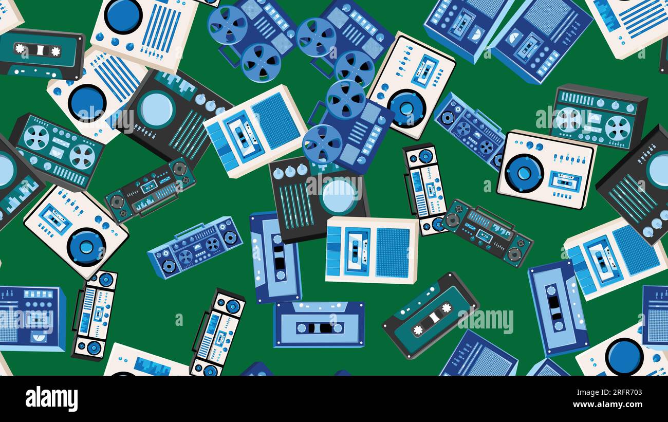 Seamless pattern endless with music audio tech electronics equipment ...