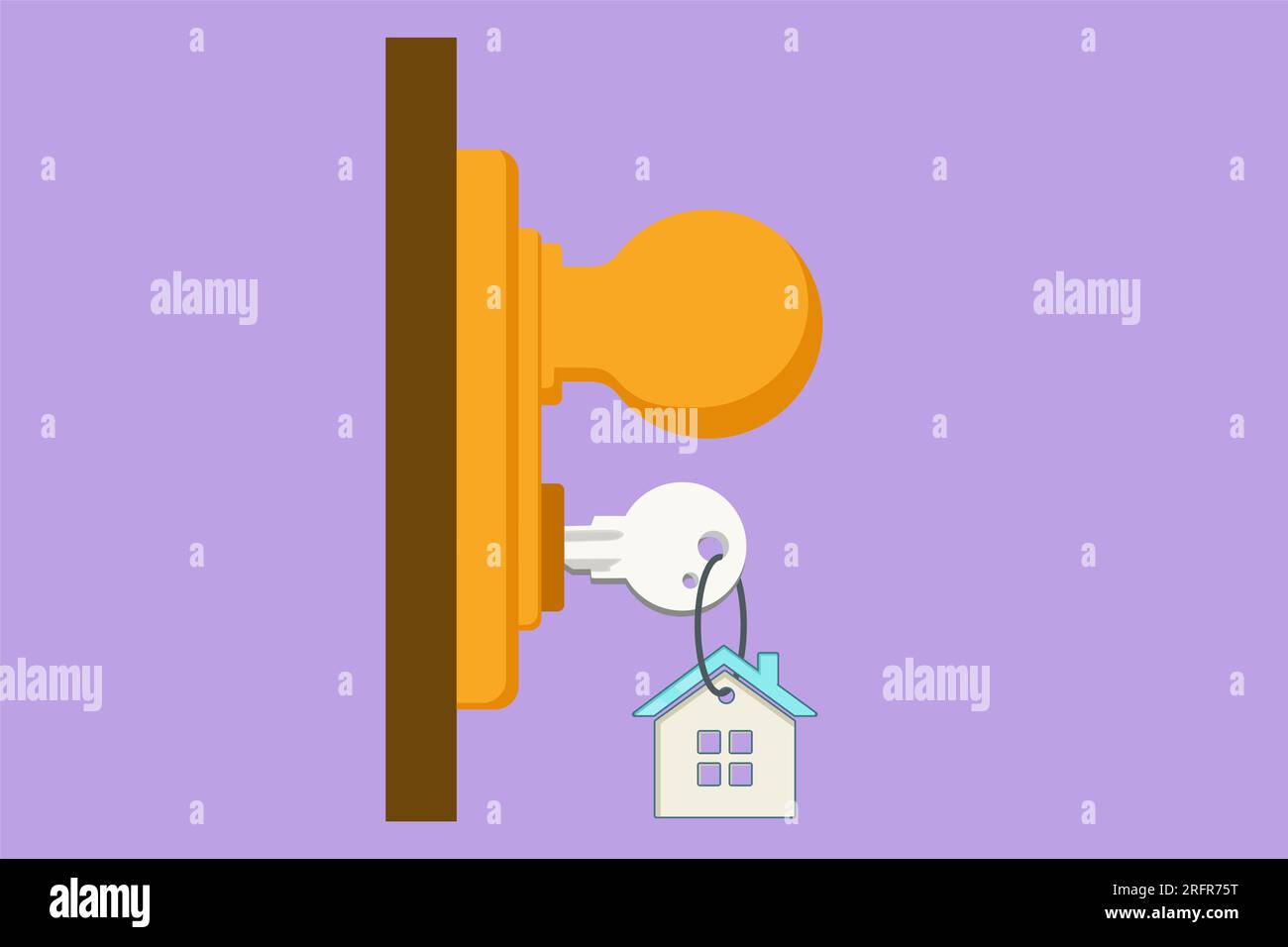 Cartoon flat style drawing key in keyhole on door. Real estate for ...