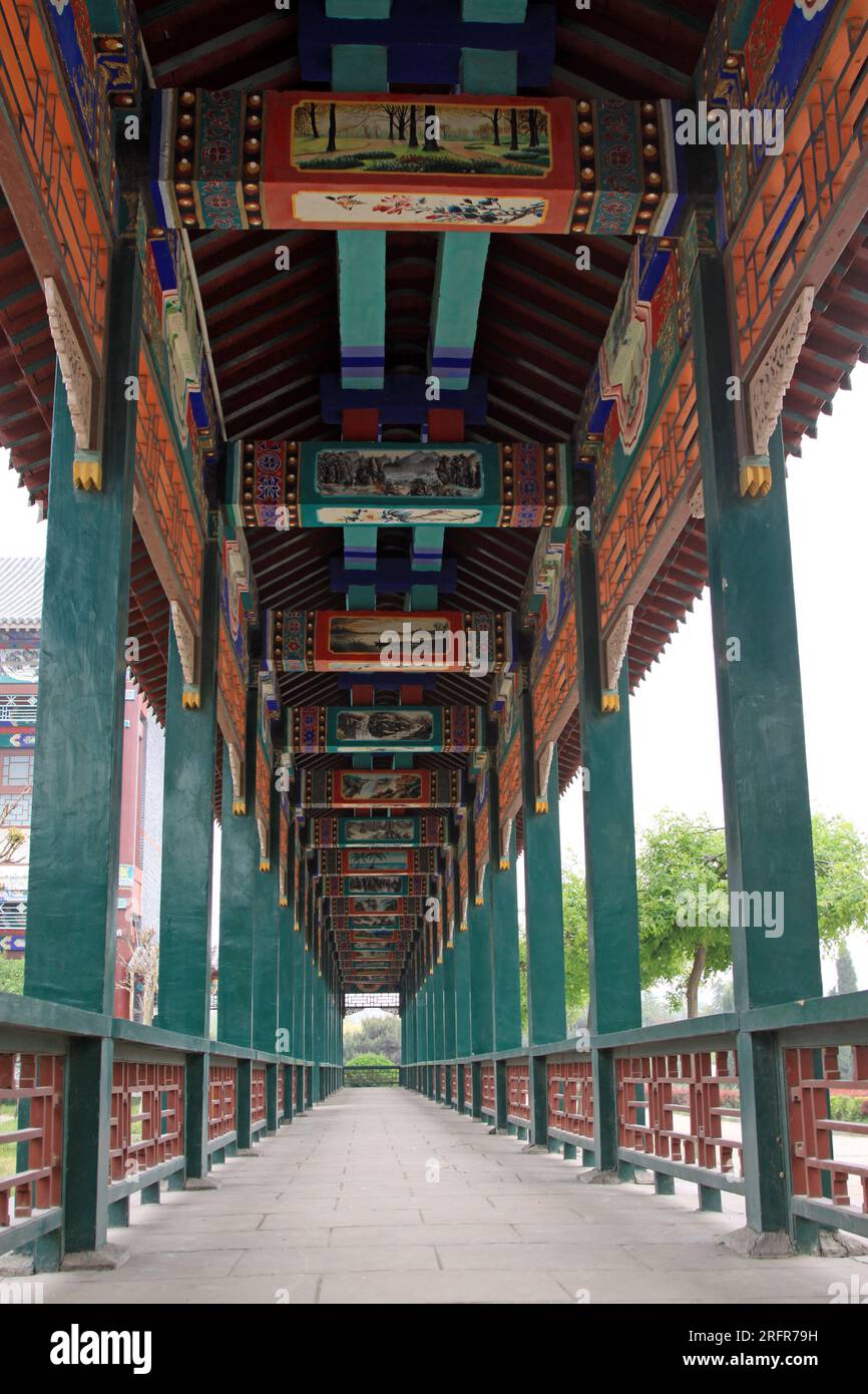 colored drawing or pattern corridor, ancient Chinese traditional ...