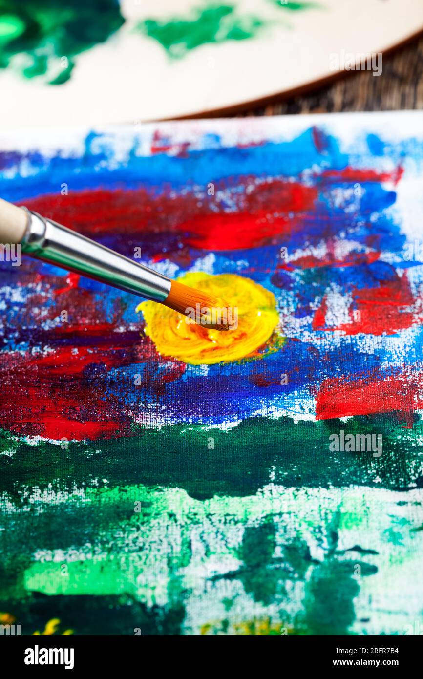 multi-colored paints closeup, high-quality paints and tools for ...