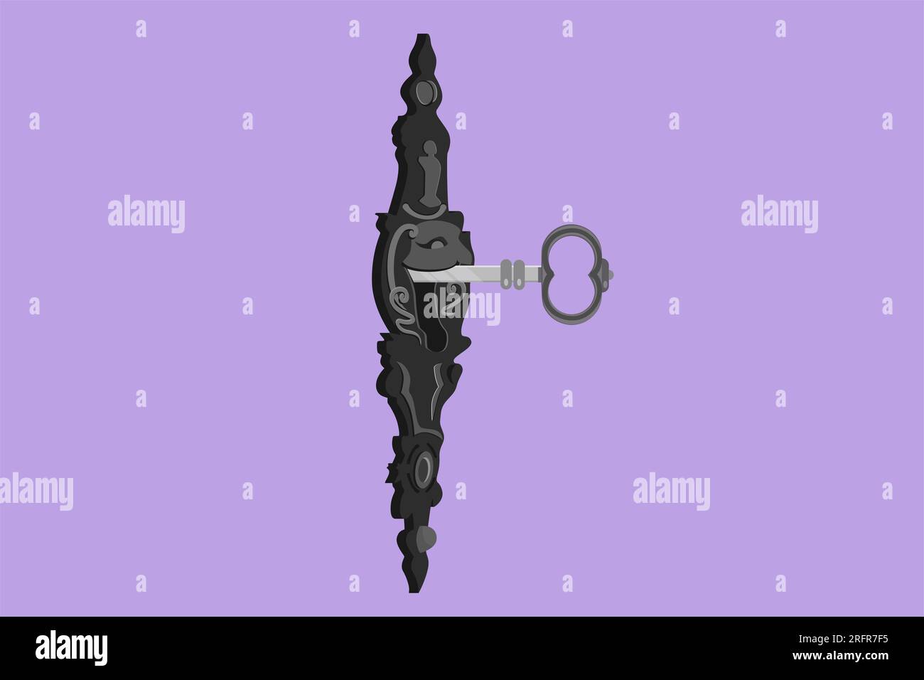 Character flat drawing old key in keyhole. Gothic style. Key to ...